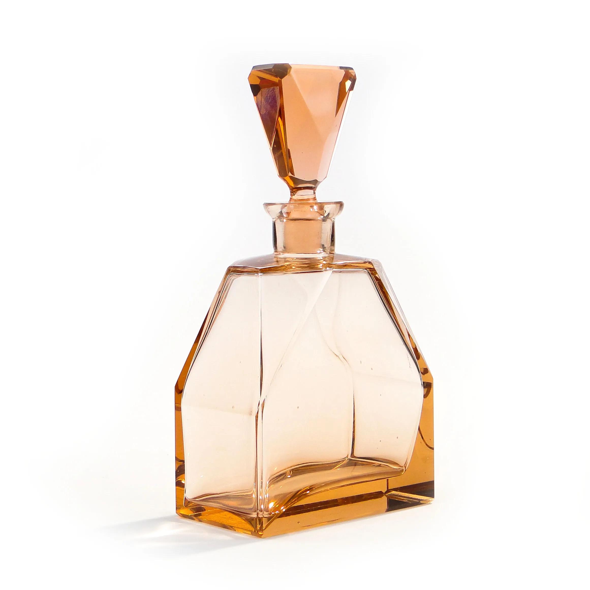 Asymmetrical decanter, orange crystal glass, Moser, Czech Republic ...
