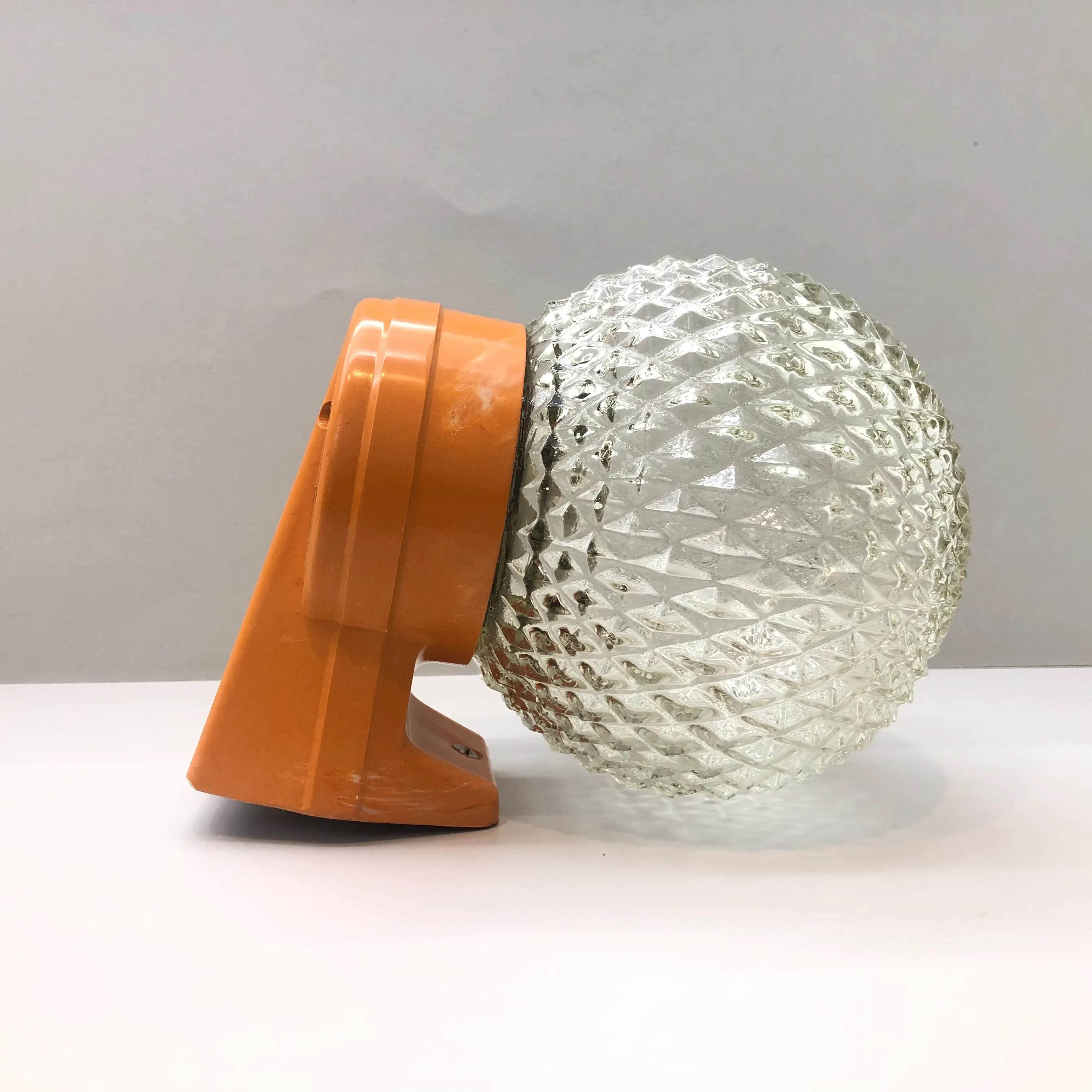Wall Sconce Space Age, orange plastic, clear glass, Polam, Poland ...